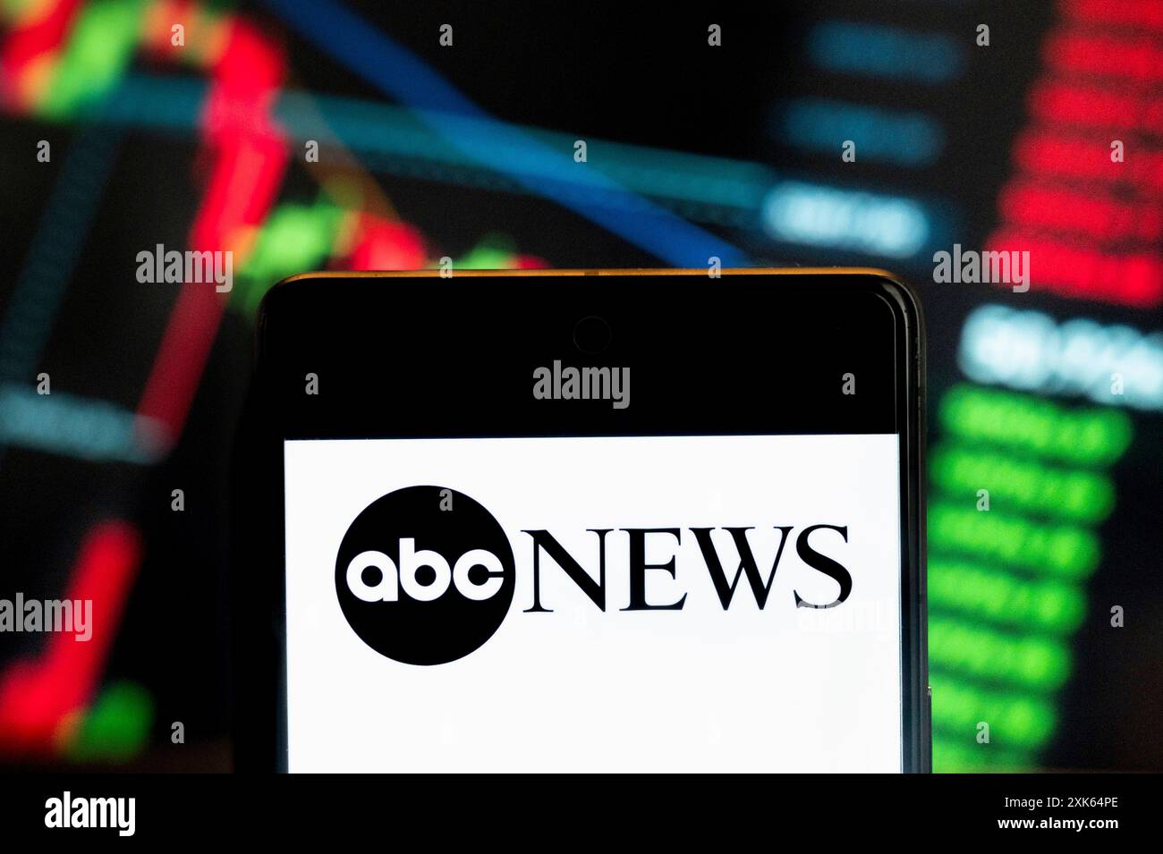 In this photo illustration, the American television network ABC News logo seen displayed on a ...
