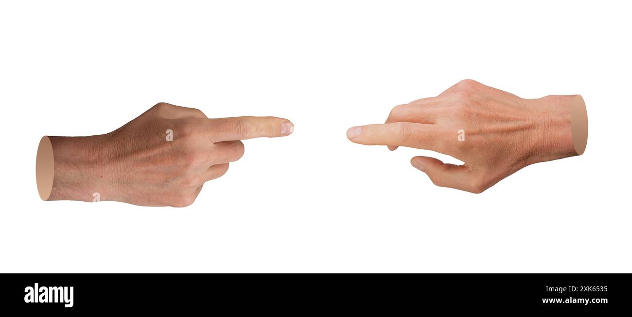 Tow hands, index fingers indicating, pointing at each other, isolated ...