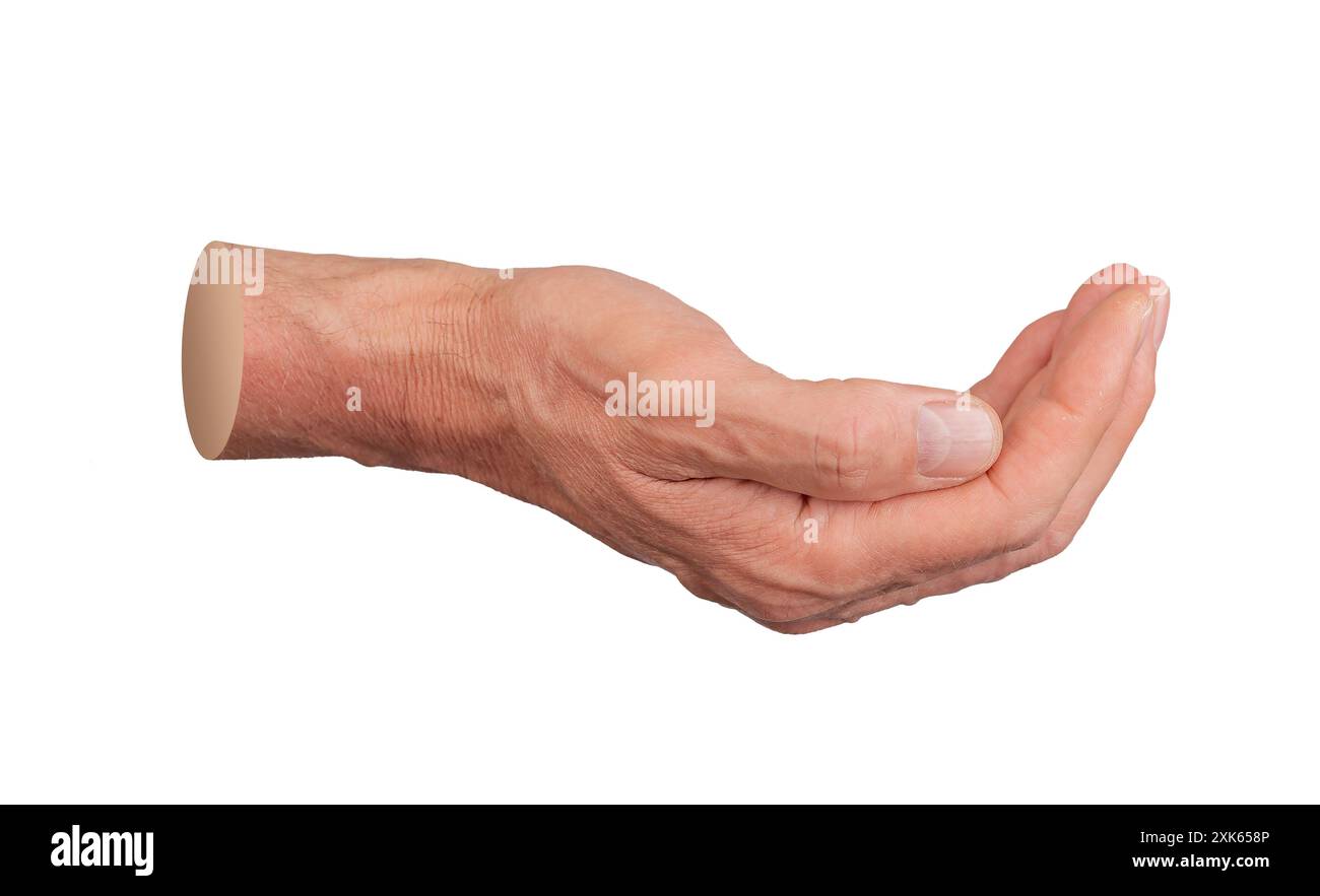 cup shaped hand gesture, holding space isolated on white background ...