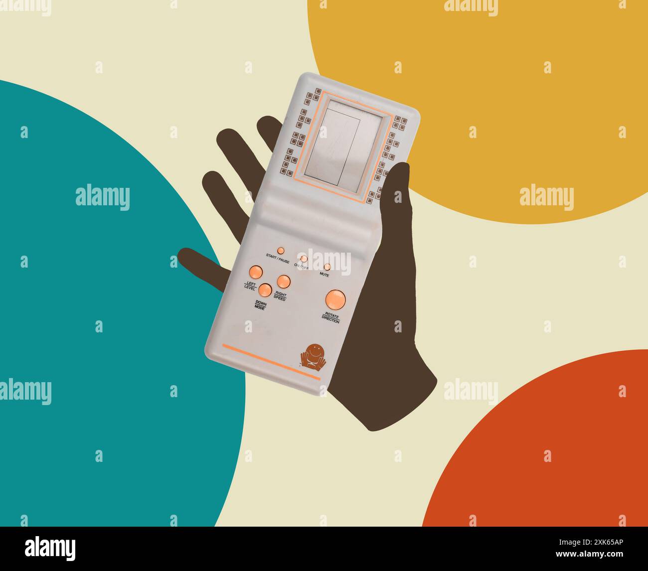 Tetris, retro device, game pad console in hand of 90s, 80s style Stock ...