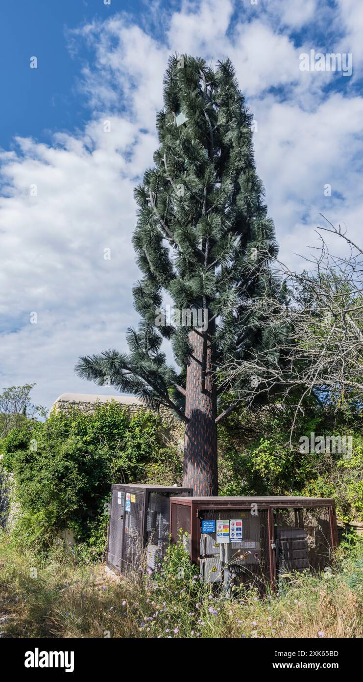 5G mobile signal mast disguised as a tree, Gordes, Vaucluse in Provence ...