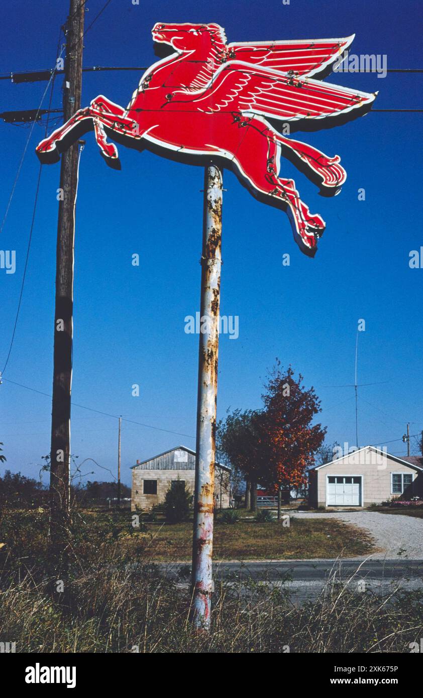 Flying red horse Mobil sign, Route 60B, Mountain Grove, Missouri. 1979 ...