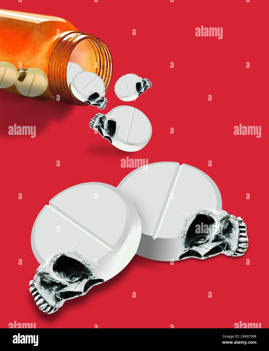 Fentanyl pills shaped like human skulls spill out of a pill bottle in ...