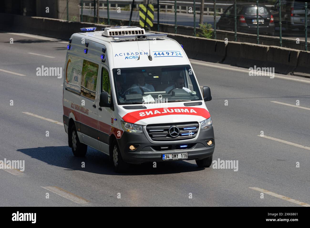 ISTANBUL, TURKEY - JULY 7, 2024: Turkish ambulance vehicle on the city ...