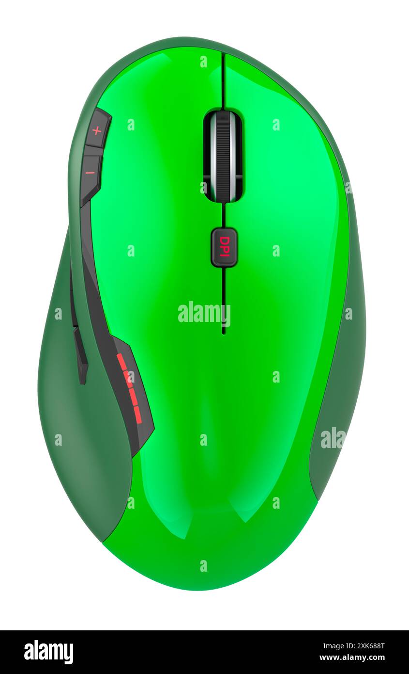 Green Wireless Computer Mouse, top view. 3D rendering isolated on white ...