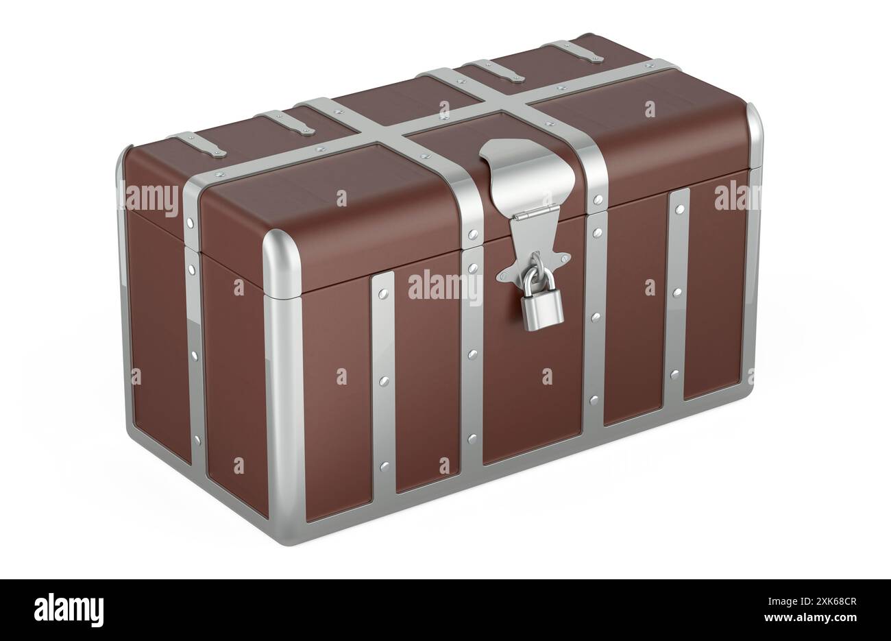 Closed Treasure Chest, brown color. 3D rendering isolated on white ...