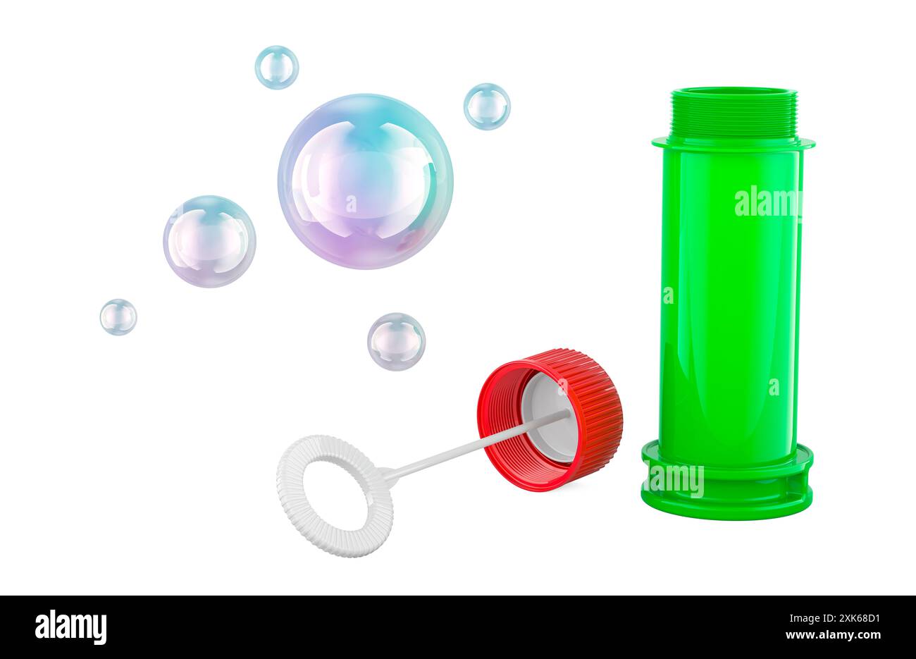 Soap Bubble Bottle with bubble wand and soap bubbles, 3D rendering ...