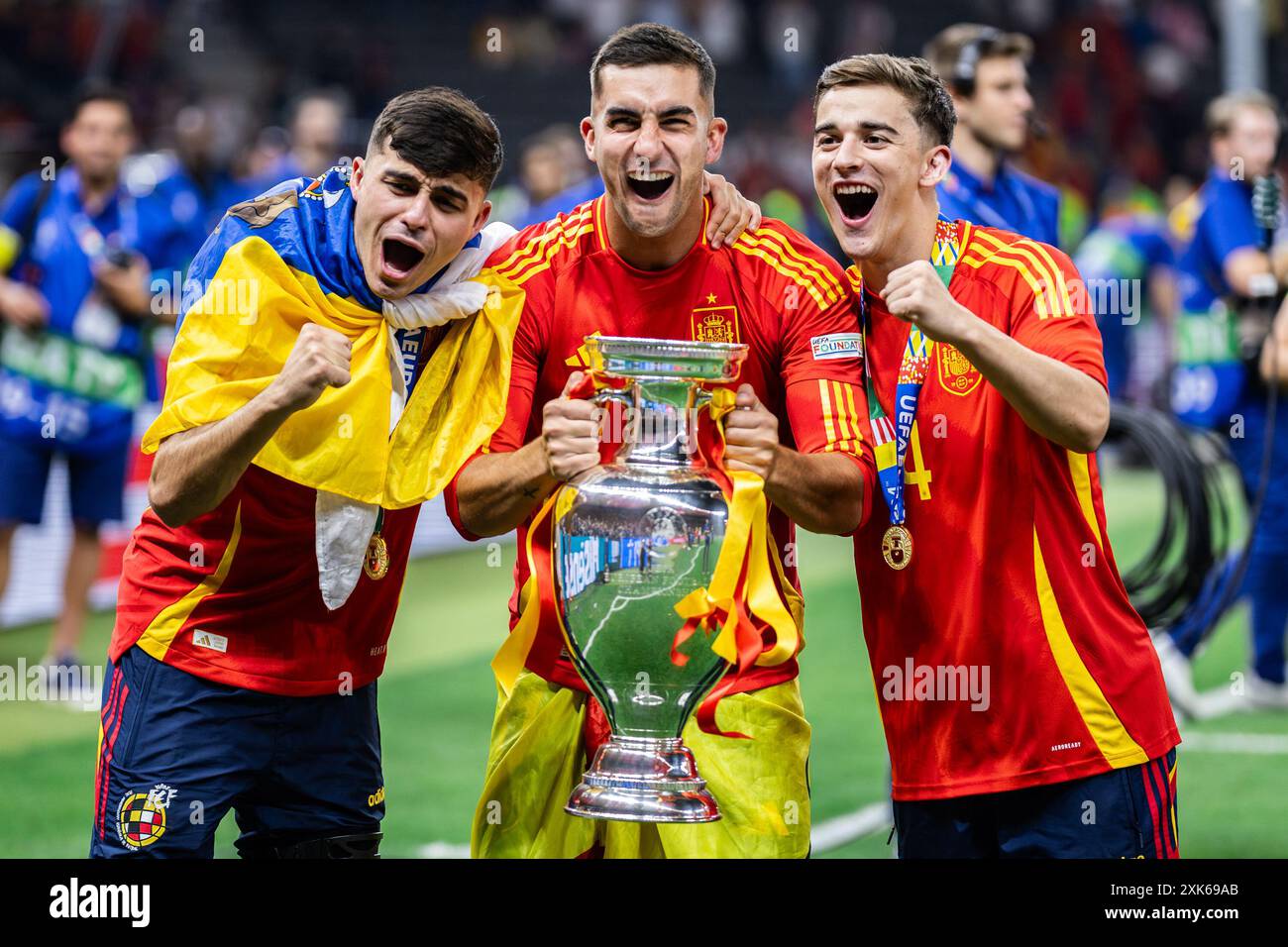Pedro Gonzalez Lopez, well known as Pedri (L), Ferran Torres (C), Pablo ...
