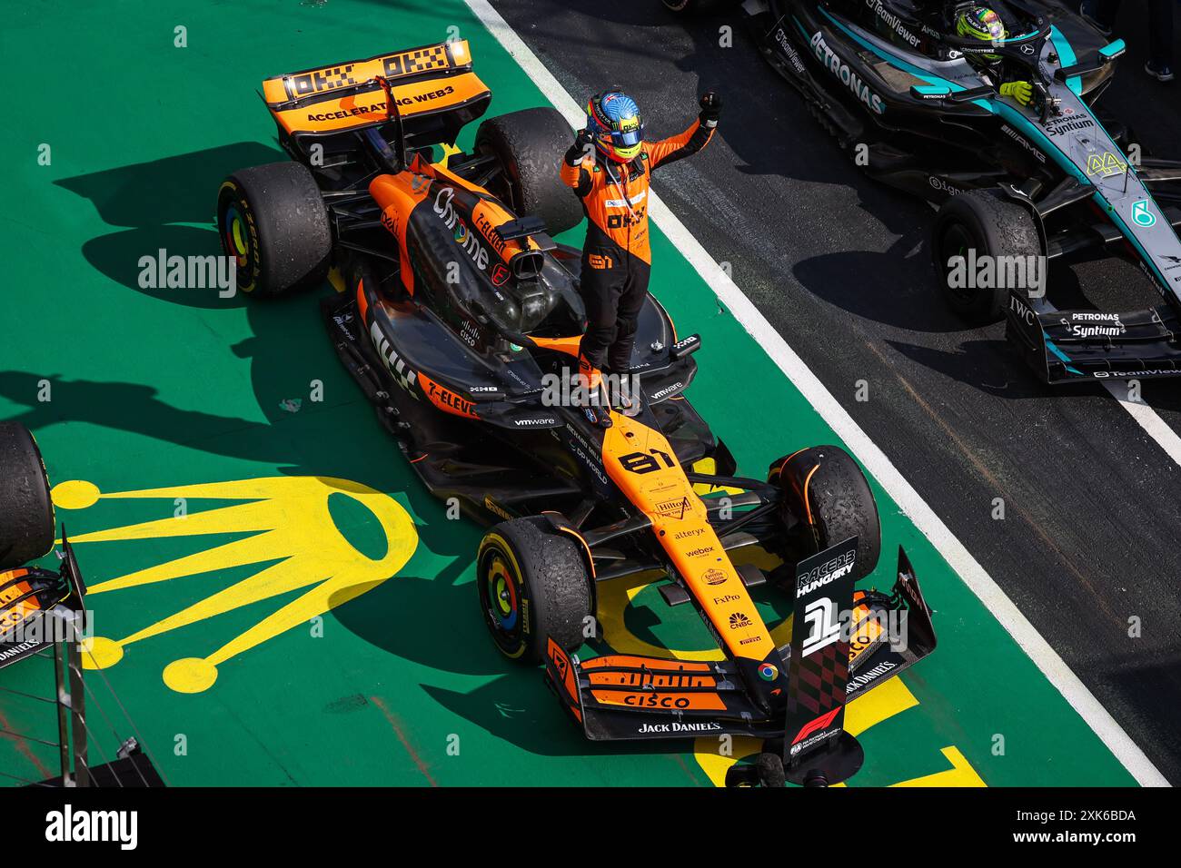 PIASTRI Oscar (aus), McLaren F1 Team MCL38, portrait celebrating his first win during the ...