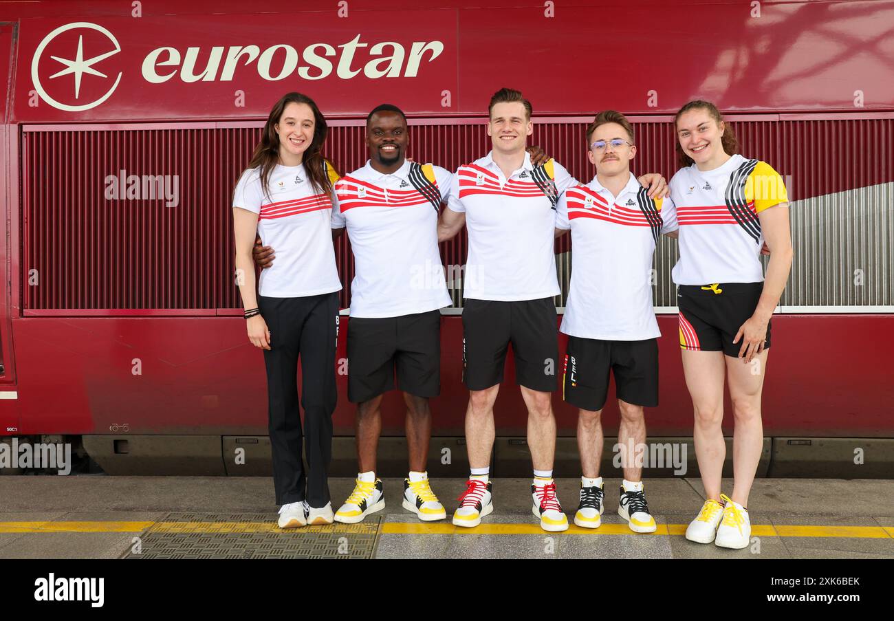 Brussels, Belgium. 21st July, 2024. Belgian Nina Derwael, athlete Noah ...