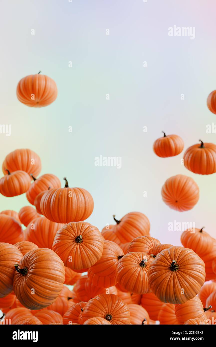 Floating pumpkins against a pastel background. 3d rendering Stock Photo ...