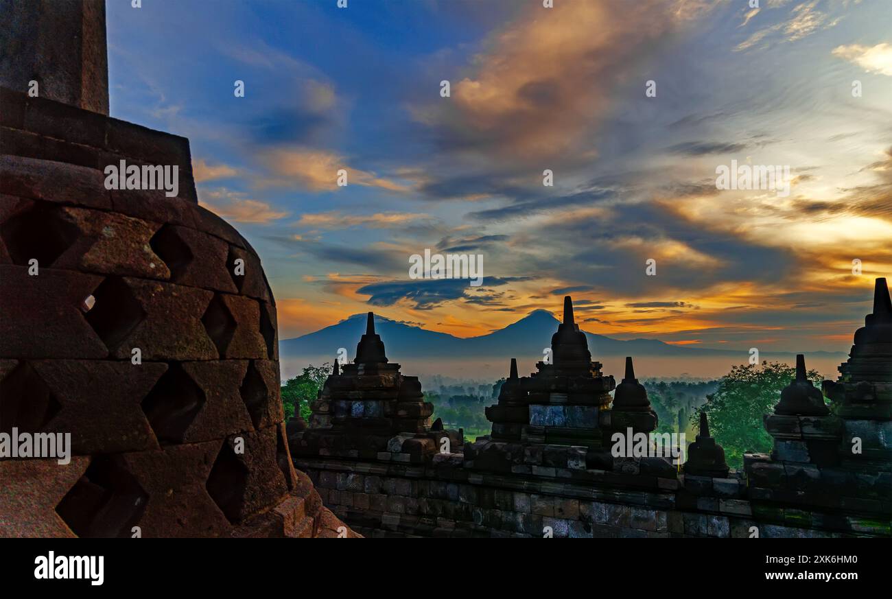 Borobudur temple merbabu merapi mountain hi-res stock photography and ...