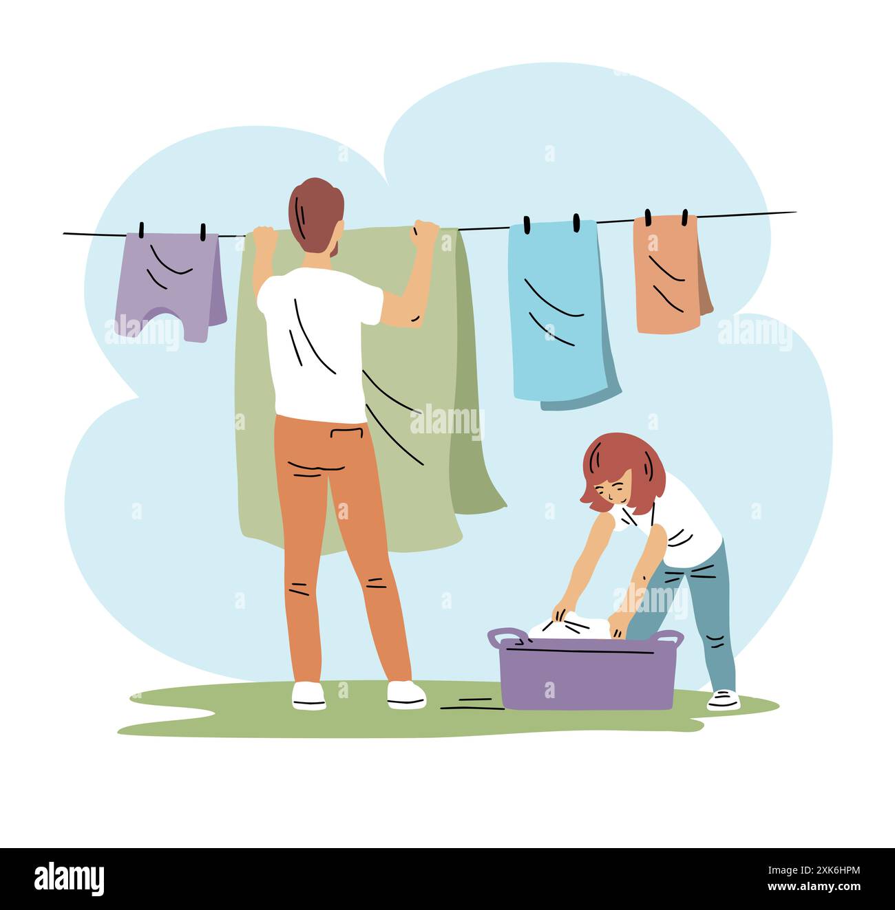 Father and daughter hanging out laundry Stock Vector Image & Art - Alamy