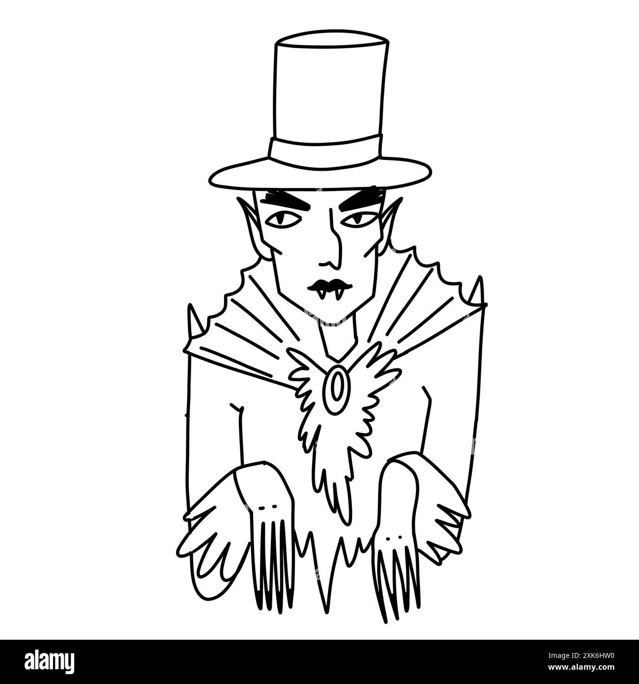 Vampire character. Halloween Vampire in festive outfit in doodle ...