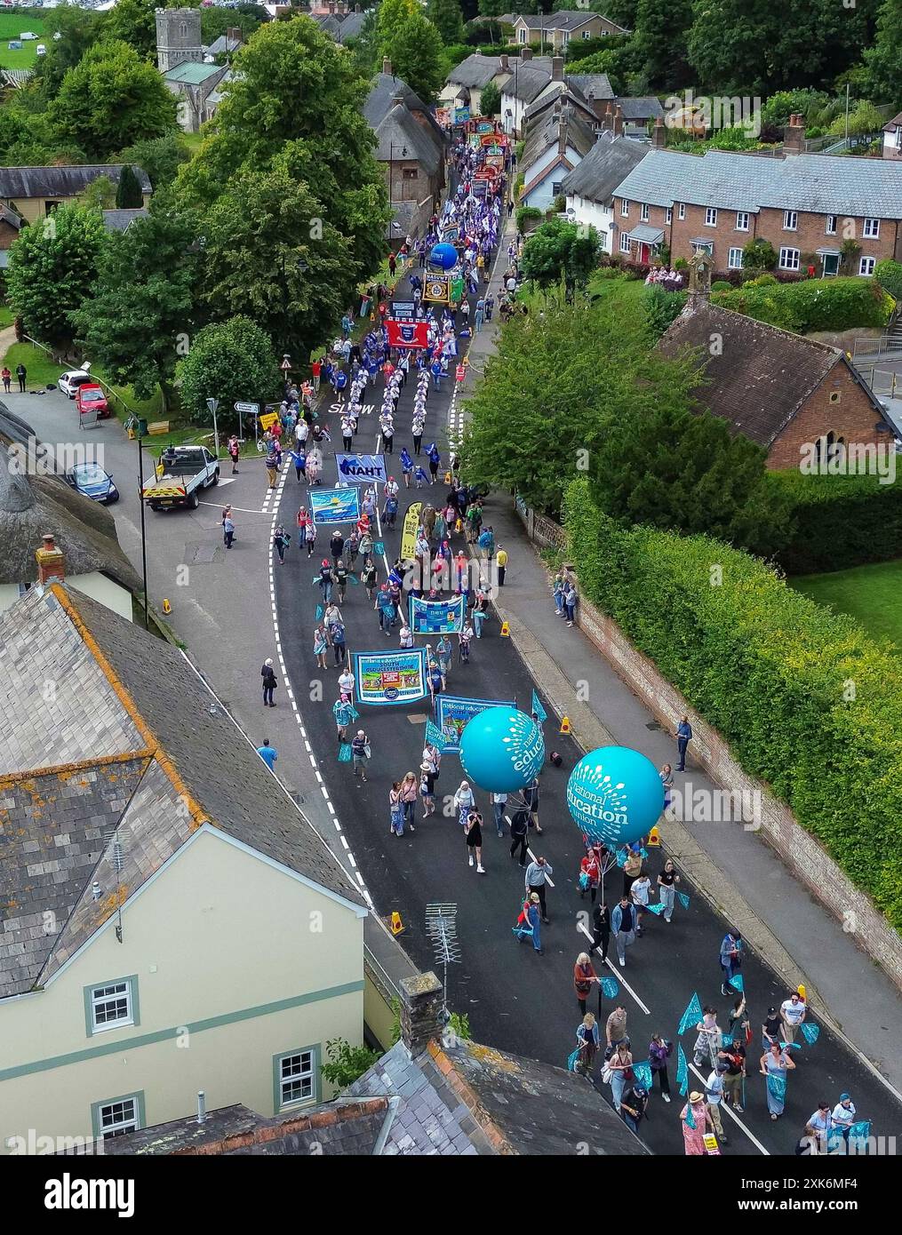 Tolpuddle, Dorset, UK. 21st July 2024. Aerial view of the parade at the ...