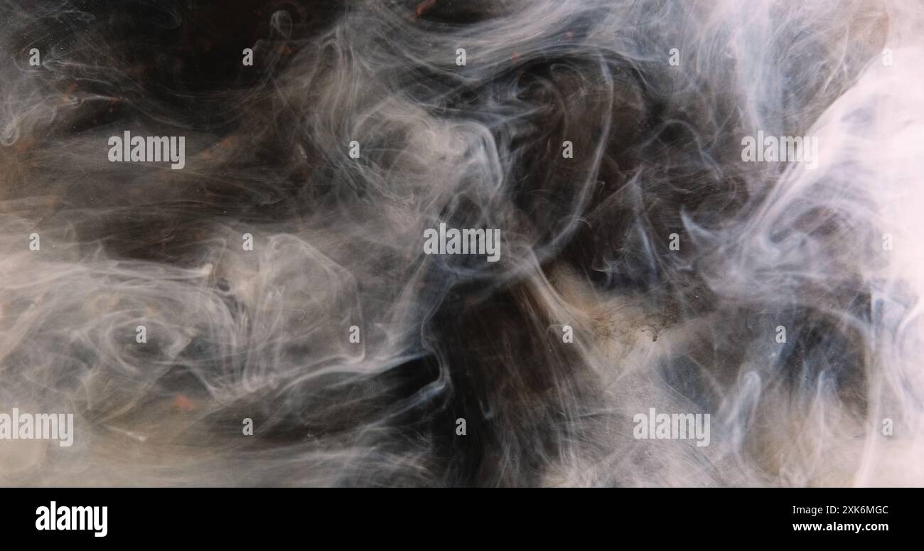 Vapor ink. Steam clouds. Smoke paint wave mist flew over dark glitter ...