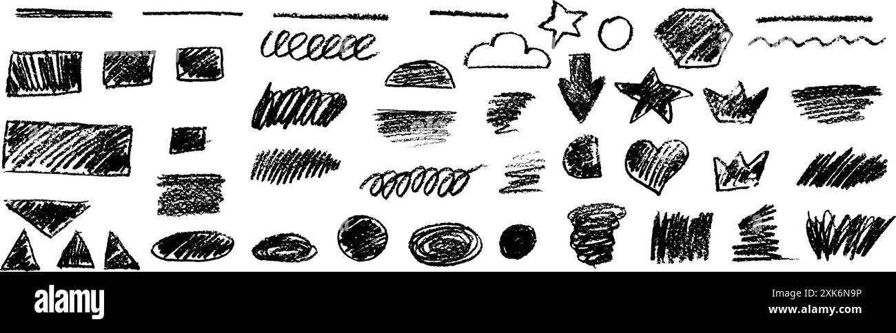 Black underline pencil hand drawn various ellipses, crowns, doodle ...