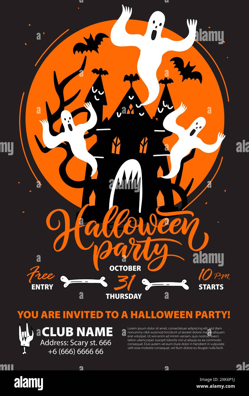 Halloween party poster, flyer with Scary Haunted Mansion with ghosts ...