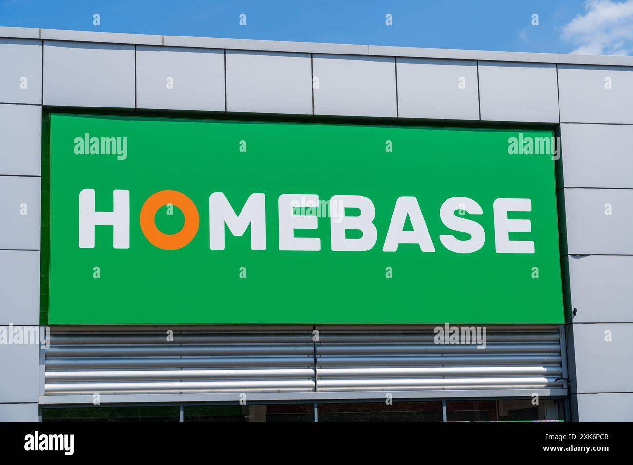Cromer, Norfolk, UK - July 19 2024: External signage of Homebase, the ...