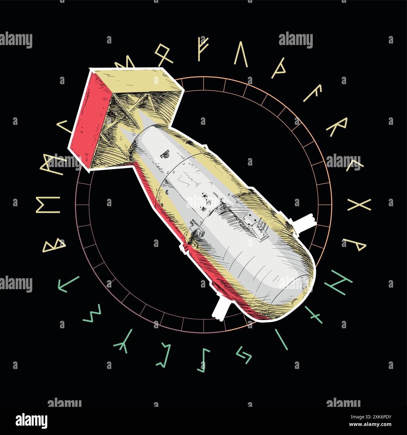 T-shirt design of an atomic bomb called Little Boy surrounded by Viking ...
