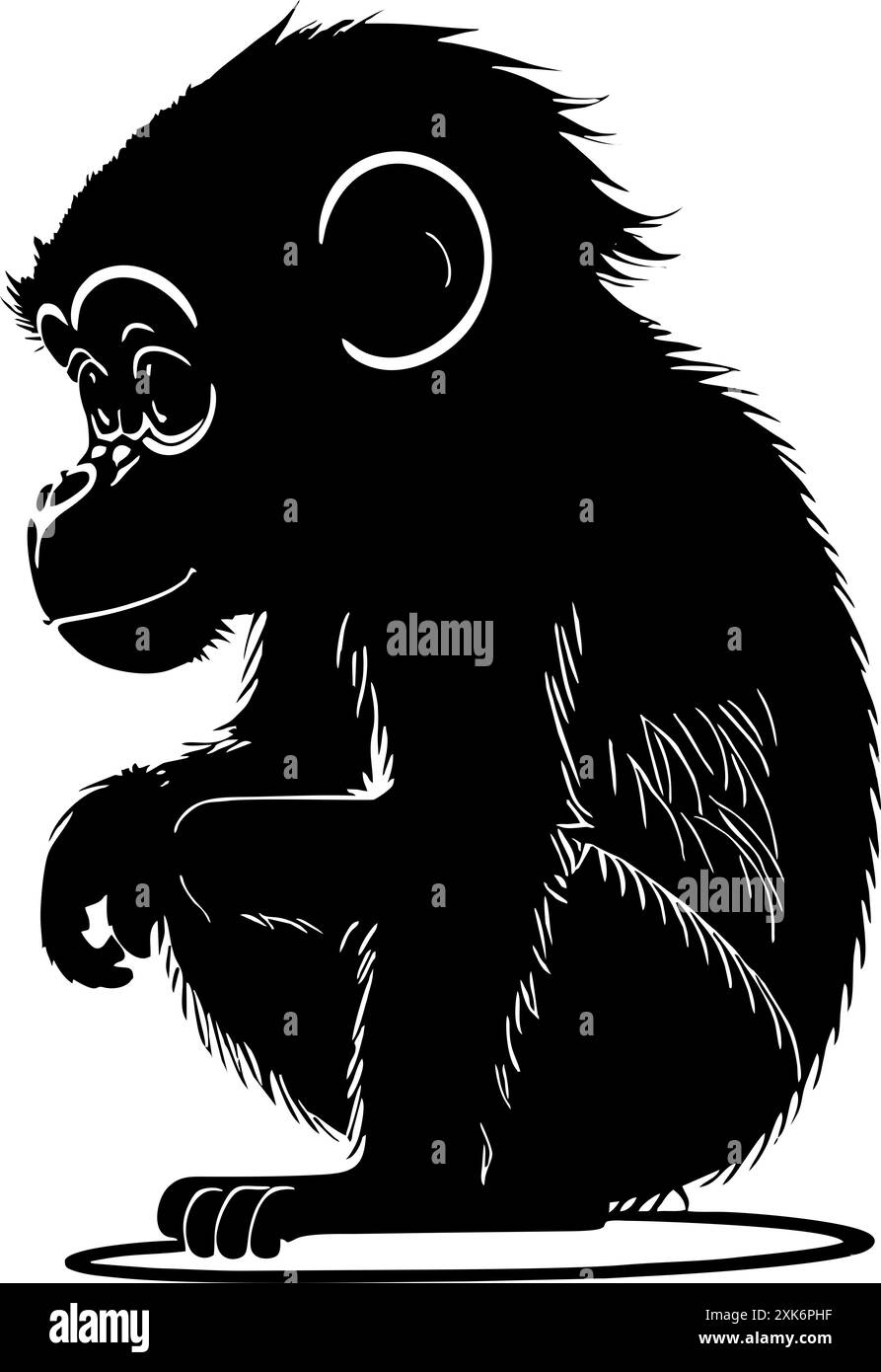 simple black graphic drawing of one monkey, decorative element, logo ...