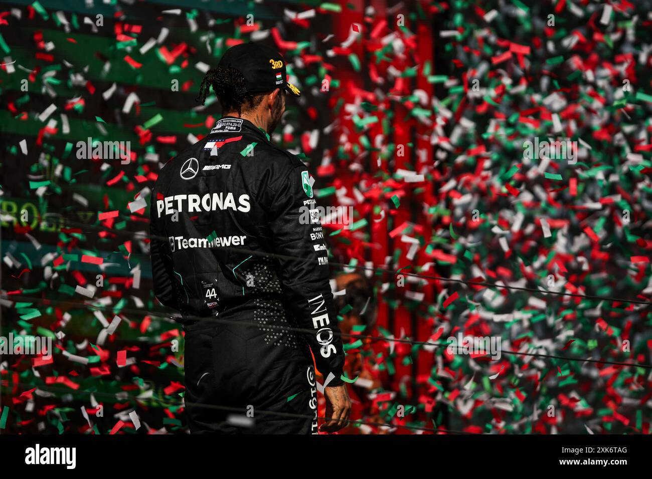 HAMILTON Lewis (gbr), Mercedes AMG F1 Team W15, portrait podium Ferrari ...