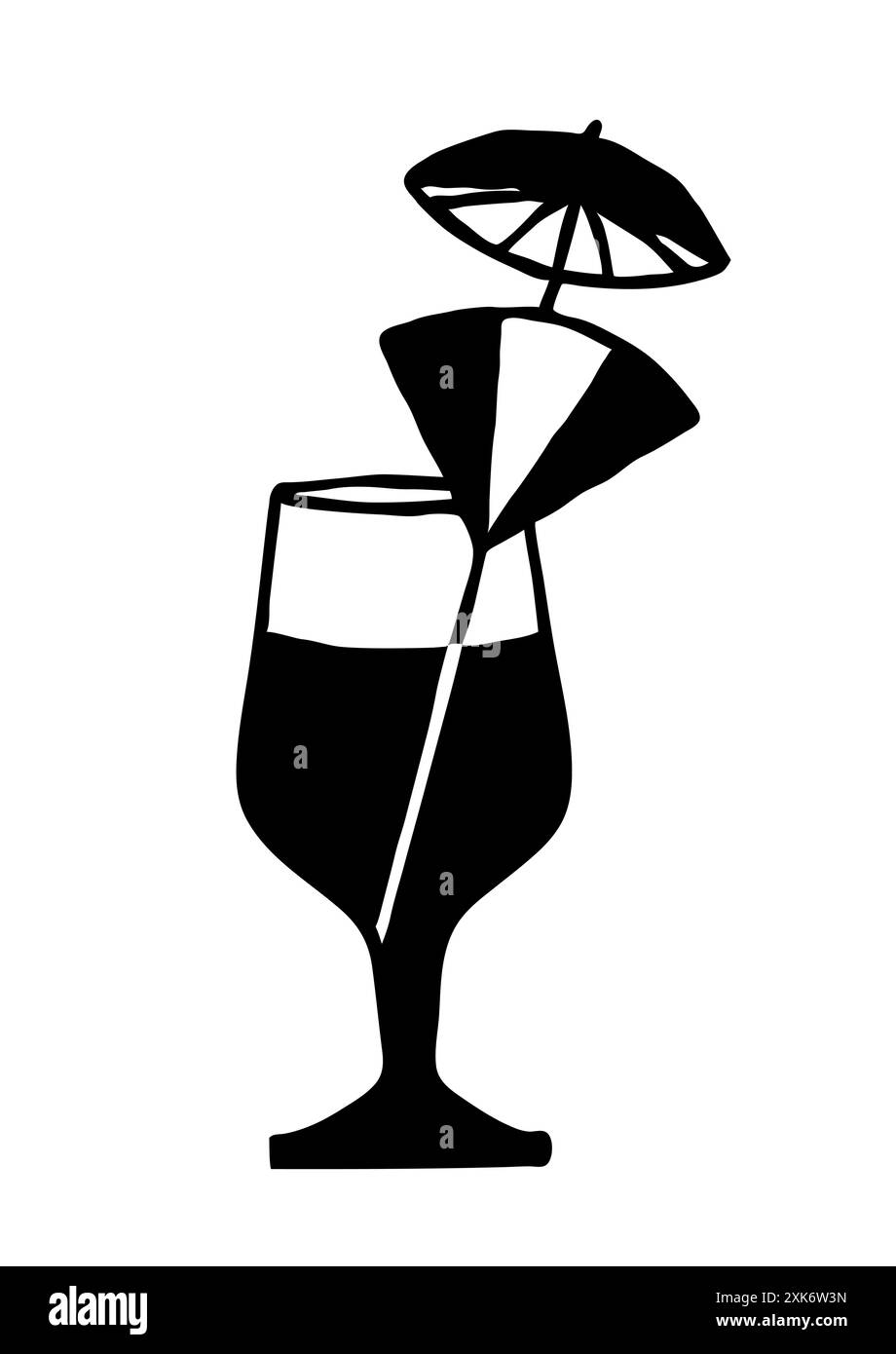 Summer cocktail doodle hand drawn in thin line style isolated on white ...