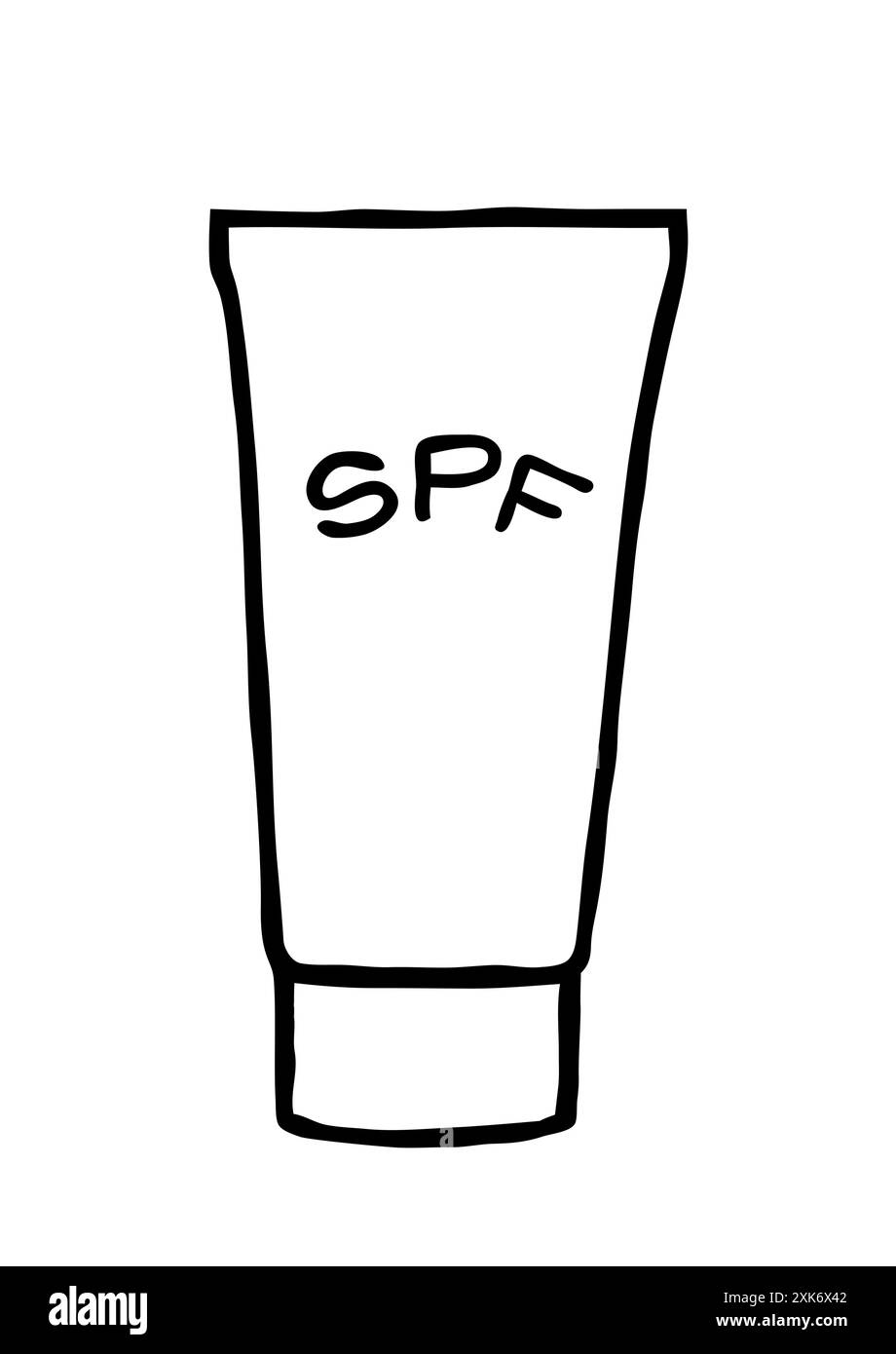 Doodle sunscreen in a tube SPF label. Hand drawn beach graphic symbol ...