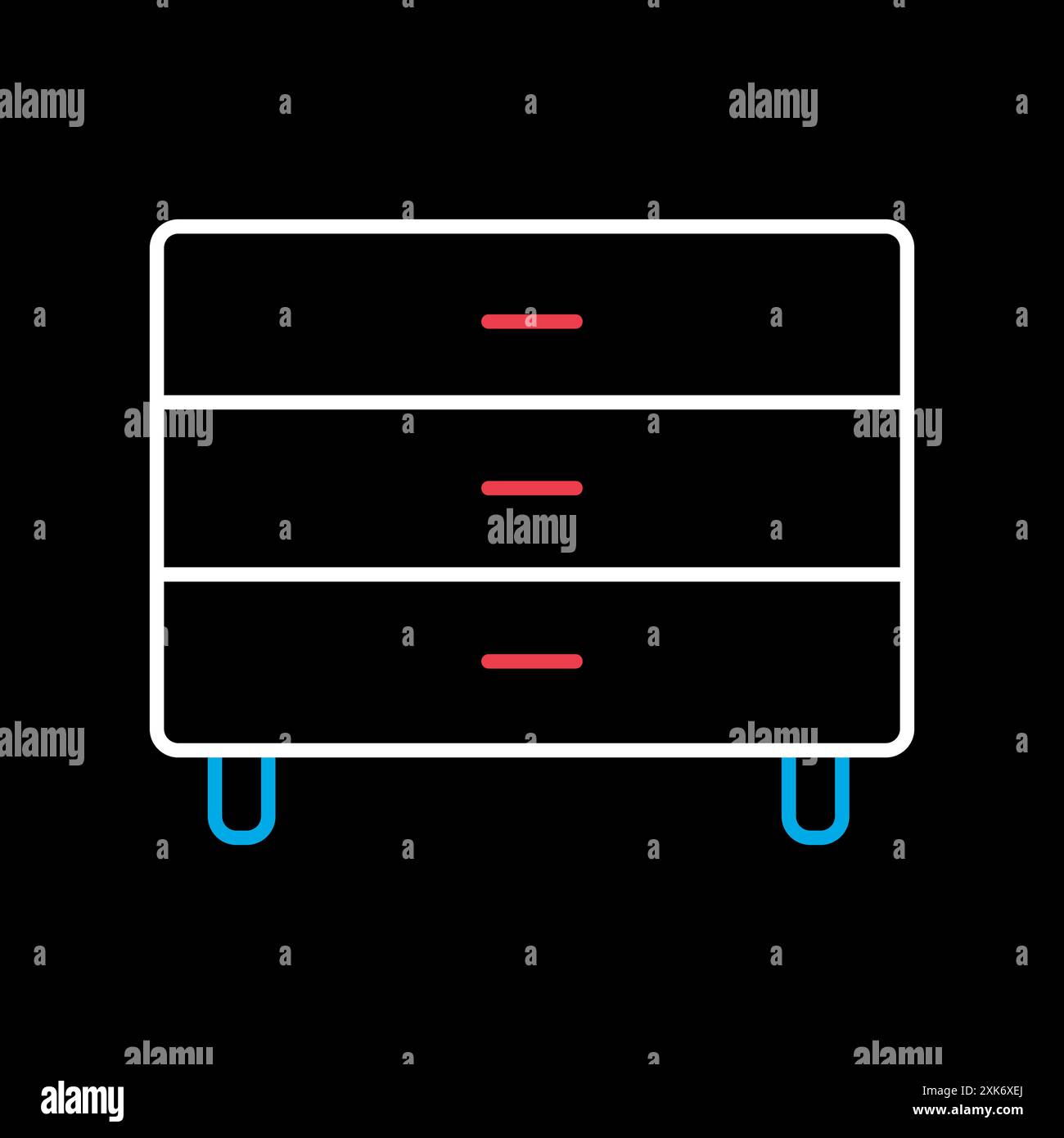 Bedside dresser vector on black background icon. Chest of drawer sign ...