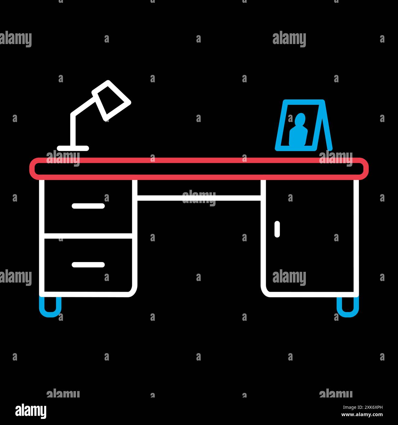 Work desk with lamp vector on black background icon. Graph symbol for ...