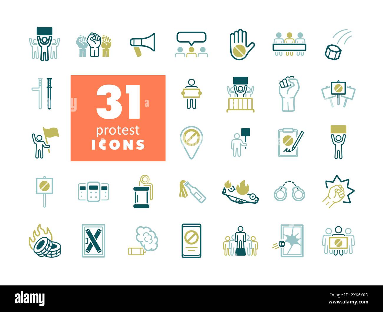 Protest, demonstration, strike, revolution set vector isolated icons ...