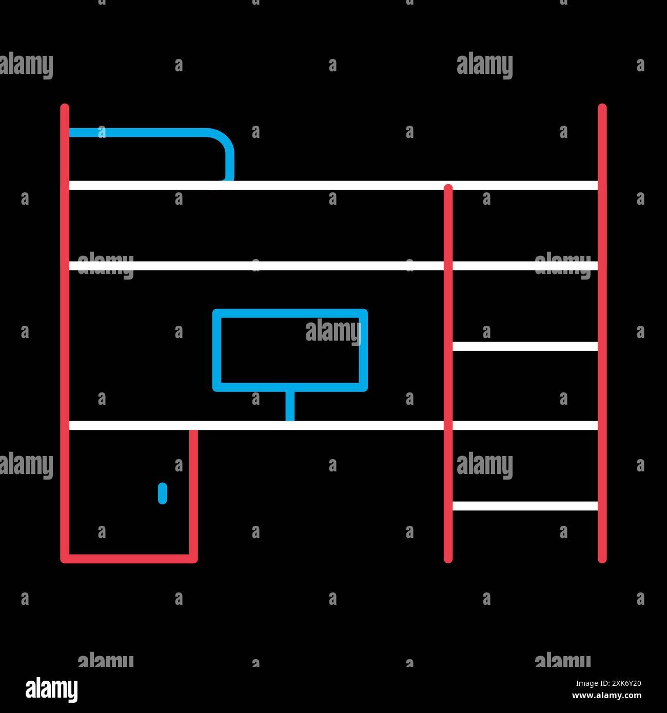 Bunk bed with workspace vector on black background icon. Graph symbol ...