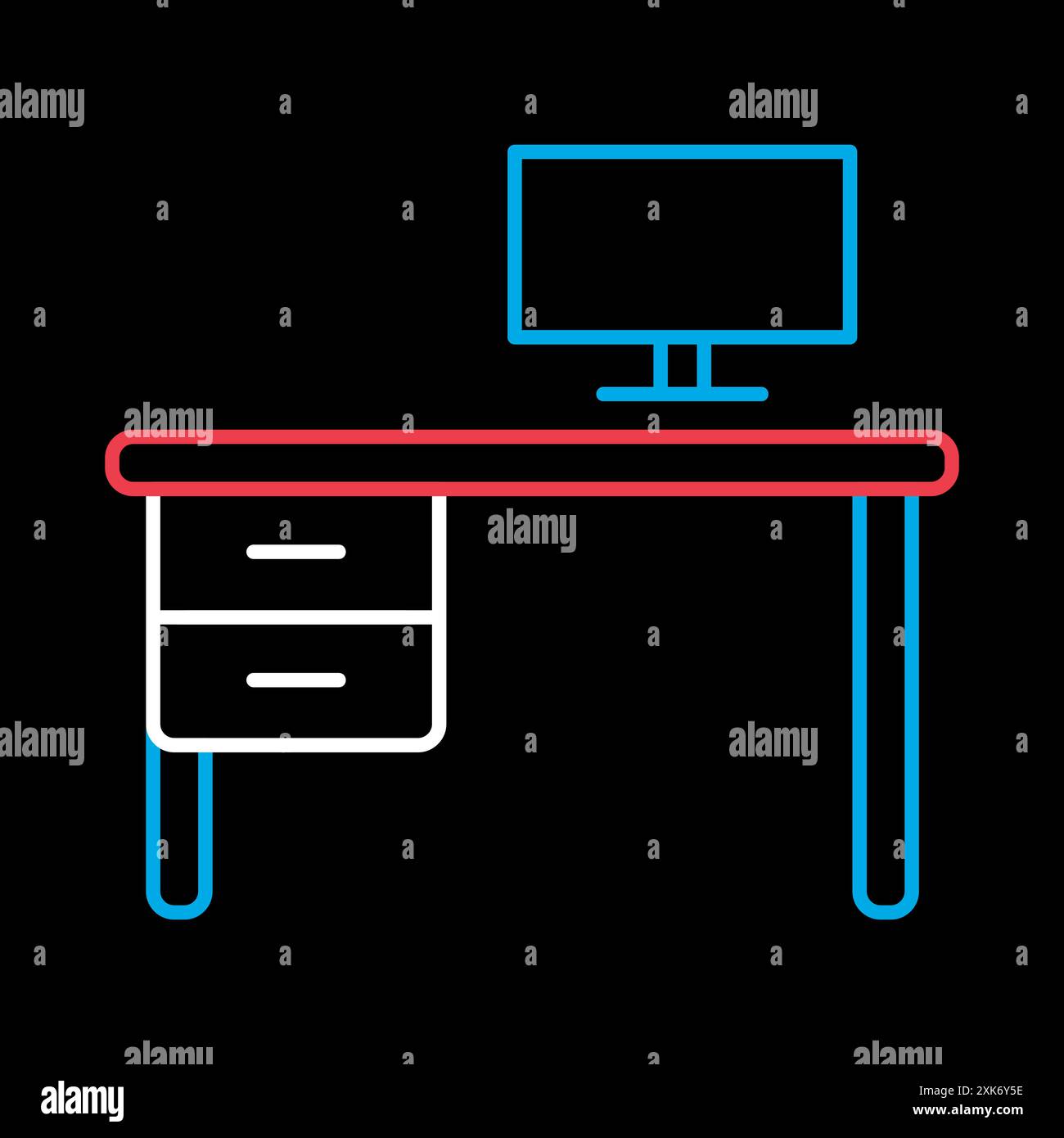 Office desk vector on black background icon. Table sign. Graph symbol ...