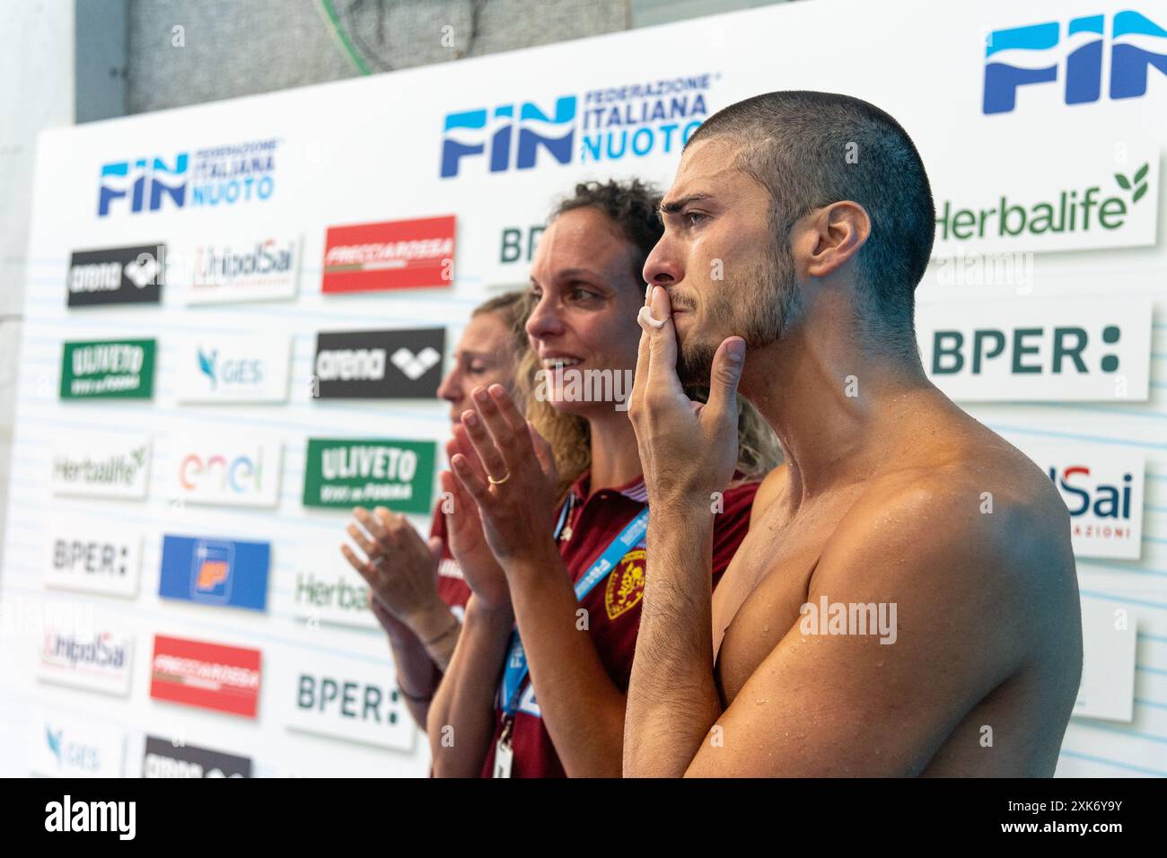 Rome, Italy. 21st July, 2024. Giorgio Minisini (r) cries after ...