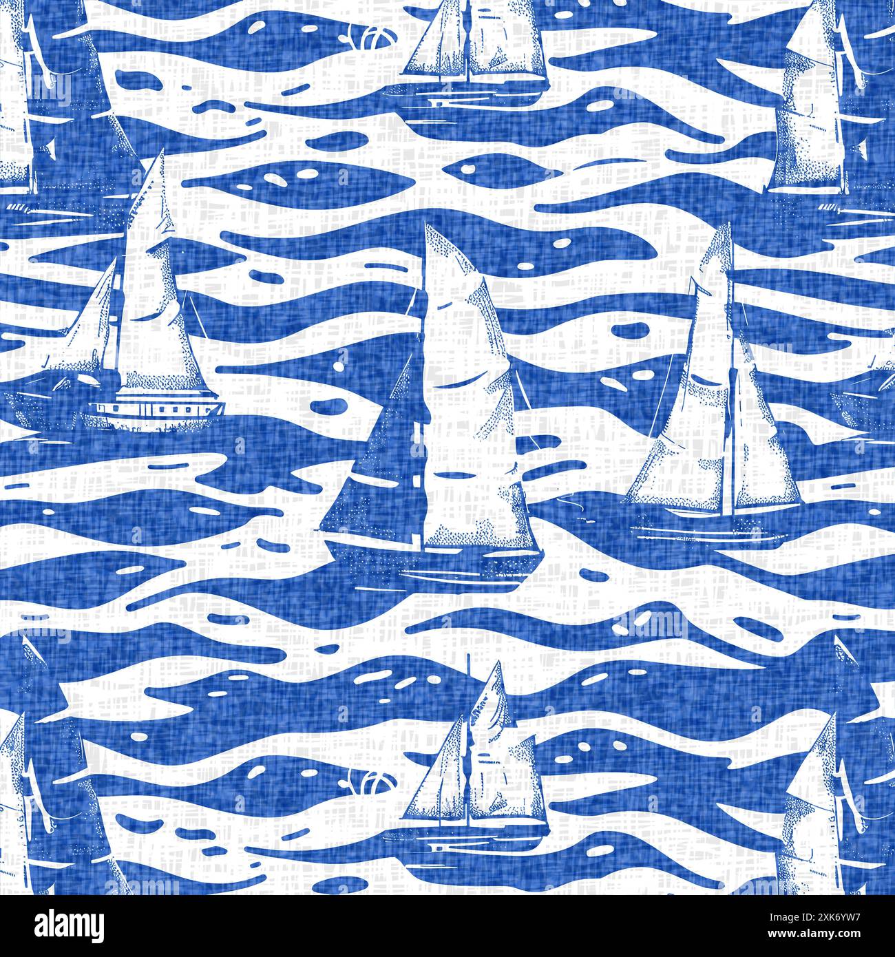 Coastal sail boat in azure ocean blue seamless background. Modern ...