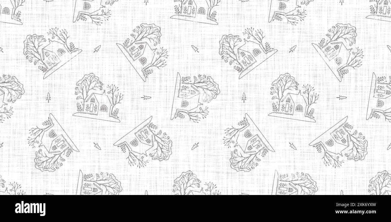 White neutral minimal house motif with Linen effect texture for baby ...