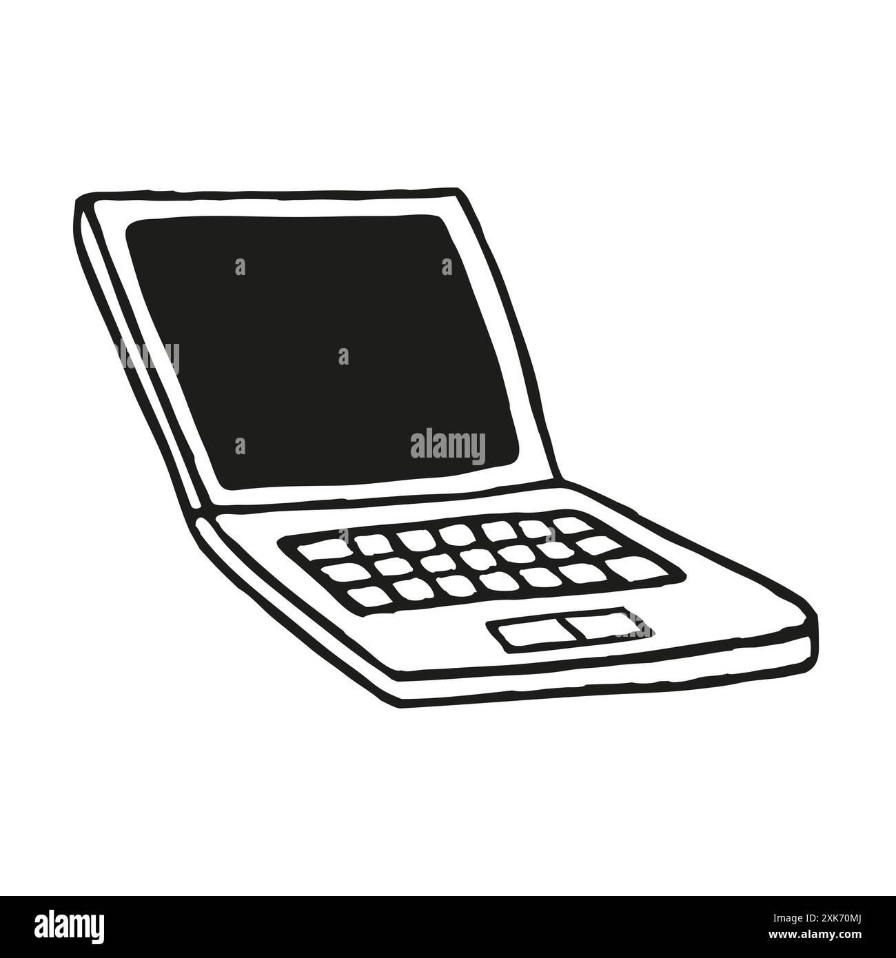Doodle open laptop icon. Hand drawn computer symbol isolated on white ...