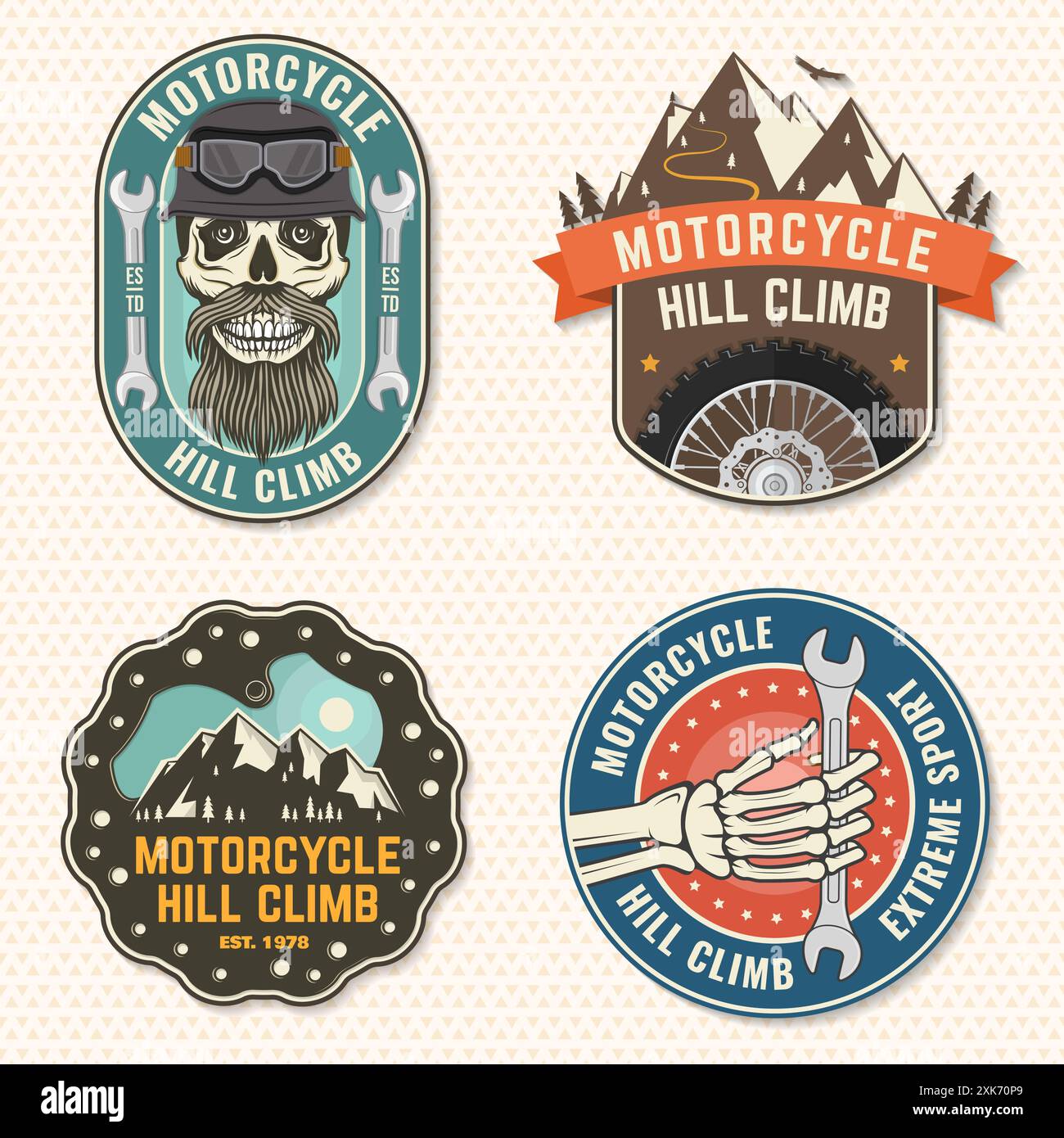 Set of motorcycle hill climb logos, badges, stickers. Vector. Extreme ...