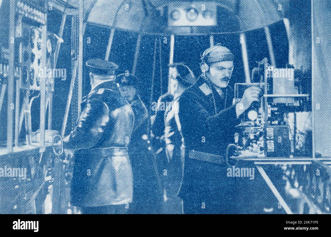 Inside zeppelin gondola during bombing raid on London in HELL'S ANGELS ...
