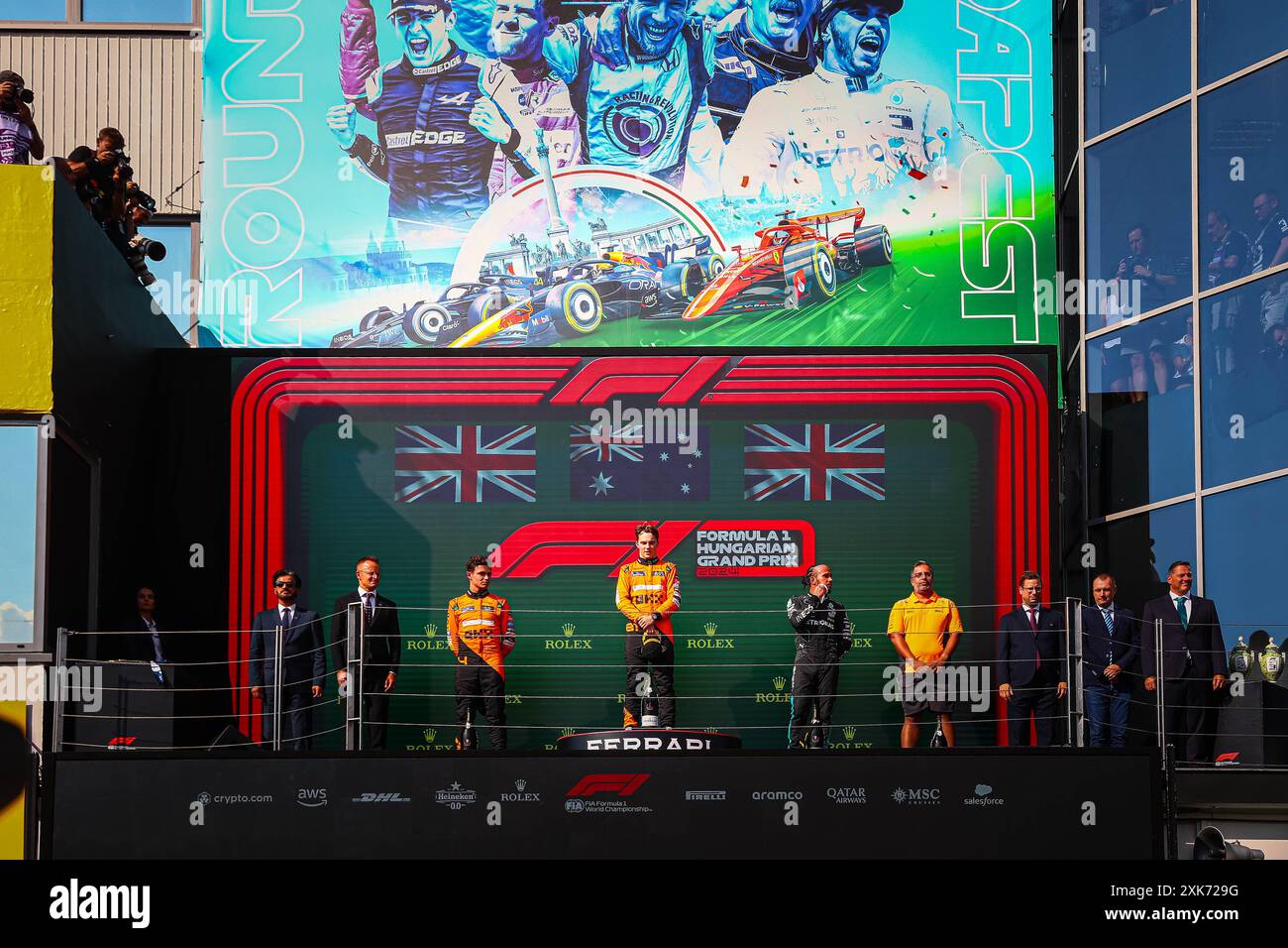 Podium of the race, during the Hungarian GP, Budapest 18-21 July 2024 ...