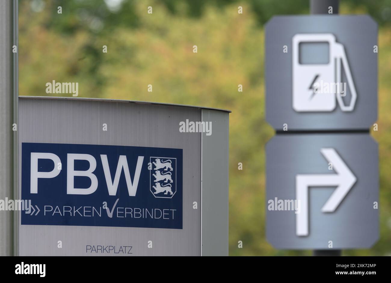 Stuttgart, Germany. 21st July, 2024. A sign in a parking lot belonging ...