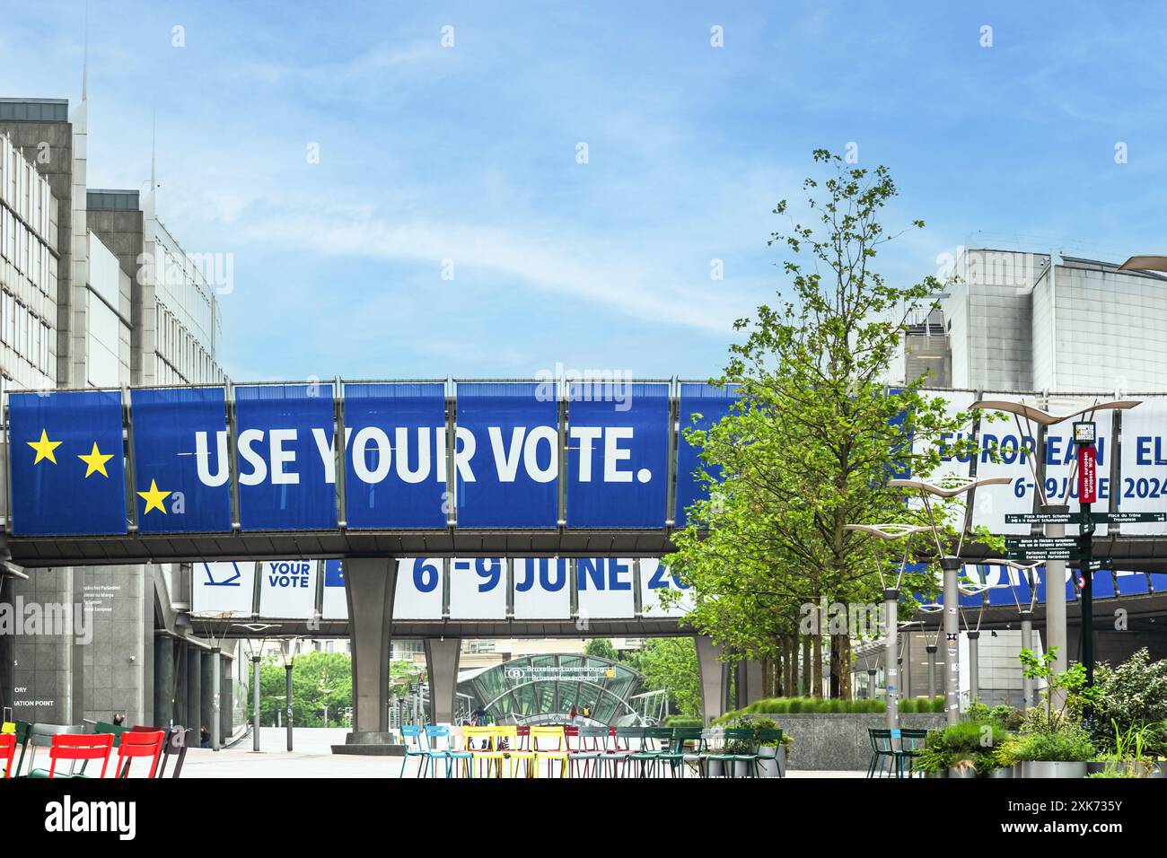 Brussels, Belgium, 25.05.2024: A giant poster announcing the upcoming ...