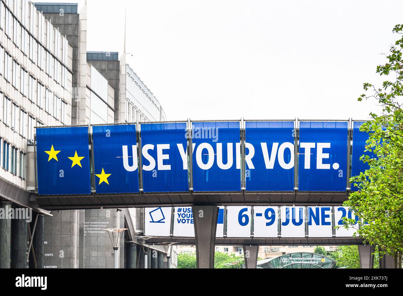 Brussels, Belgium, 25.05.2024: A giant poster announcing the upcoming ...