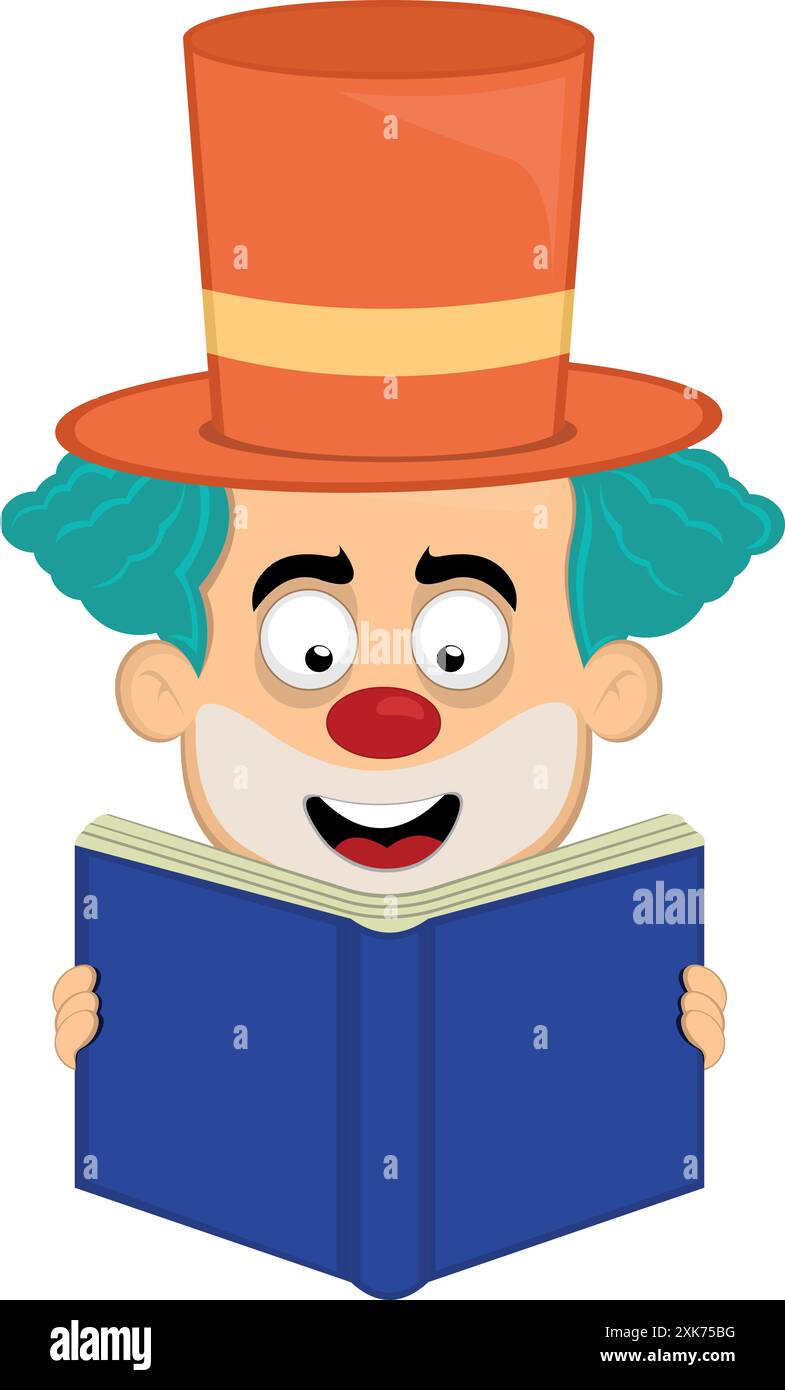 vector illustration face character clown cartoon, holding, reading and studying book Stock ...