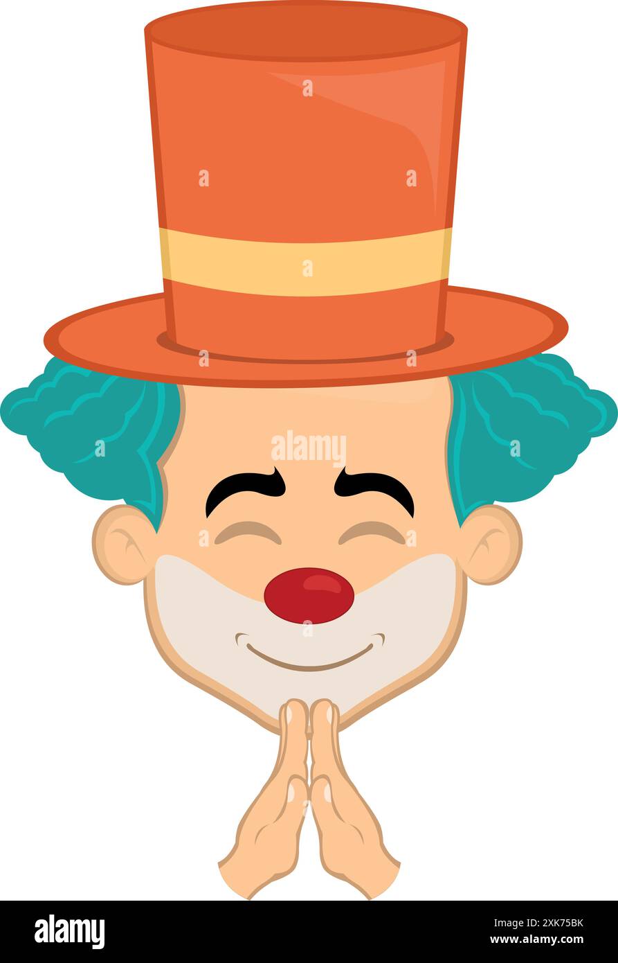 vector illustration face character clown cartoon, with his hands in a praying position Stock ...