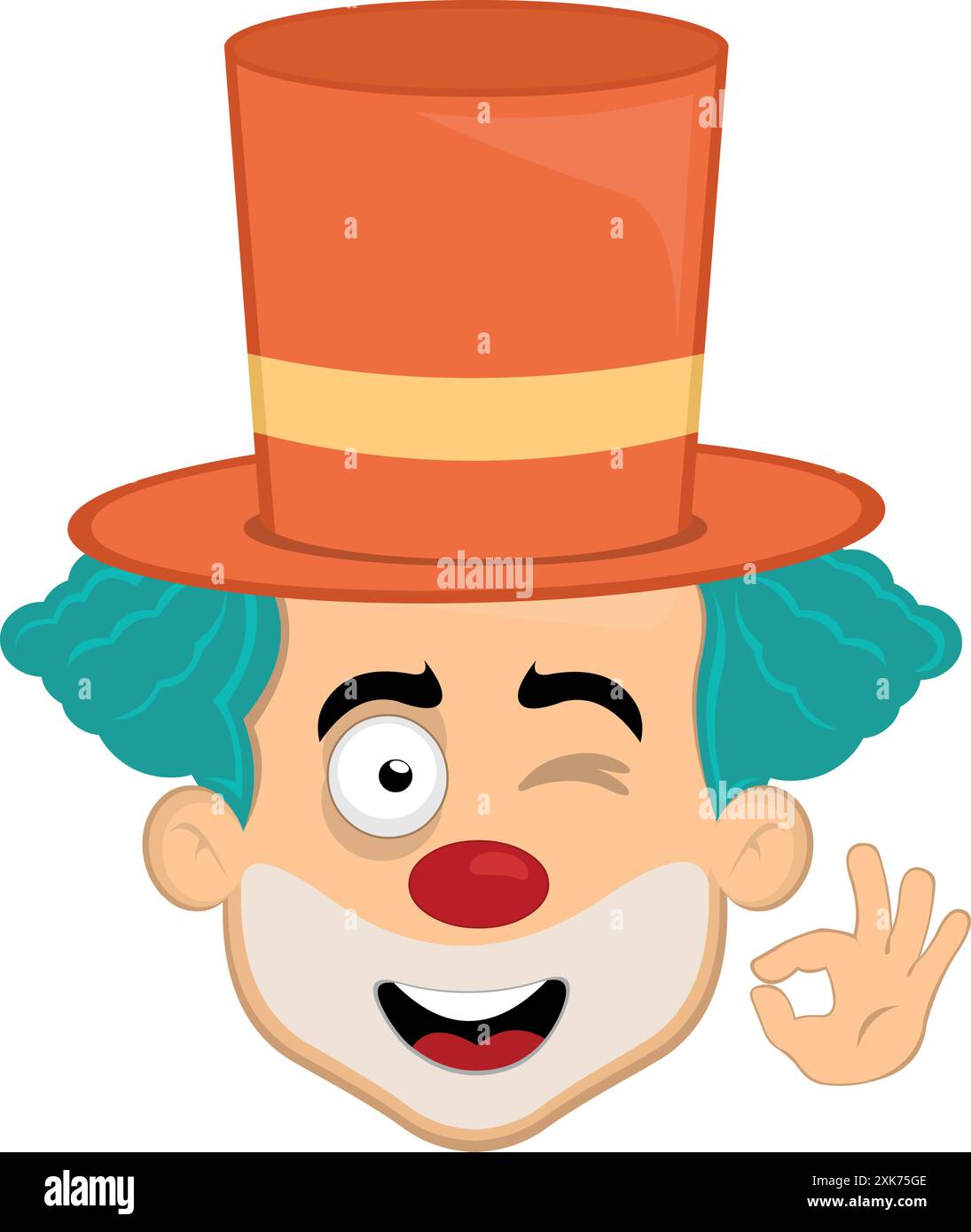 vector illustration face character clown cartoon, winking eye and with ...