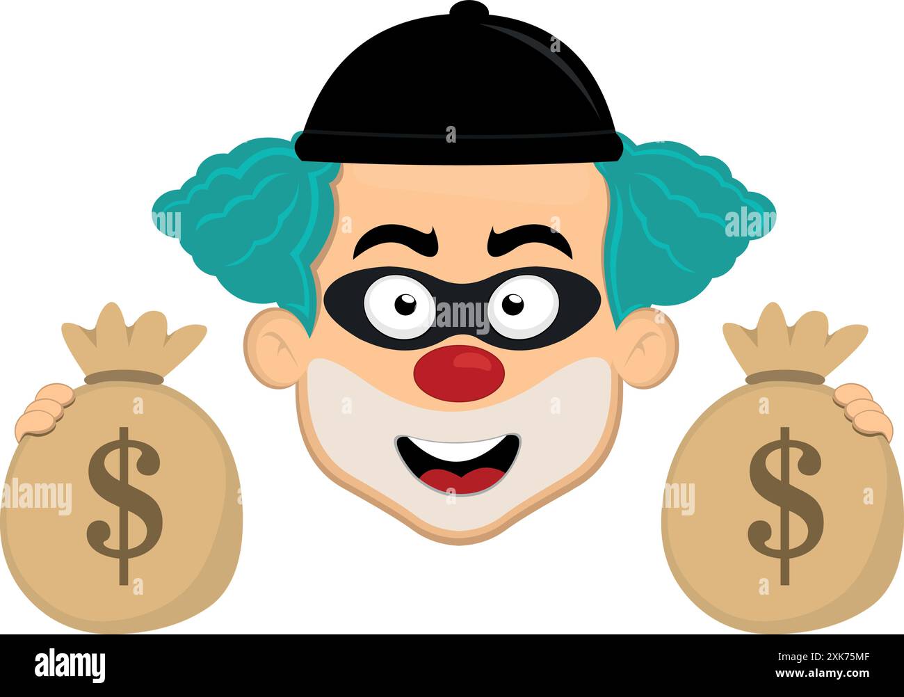vector illustration face character clown cartoon, with a thief hat and ...