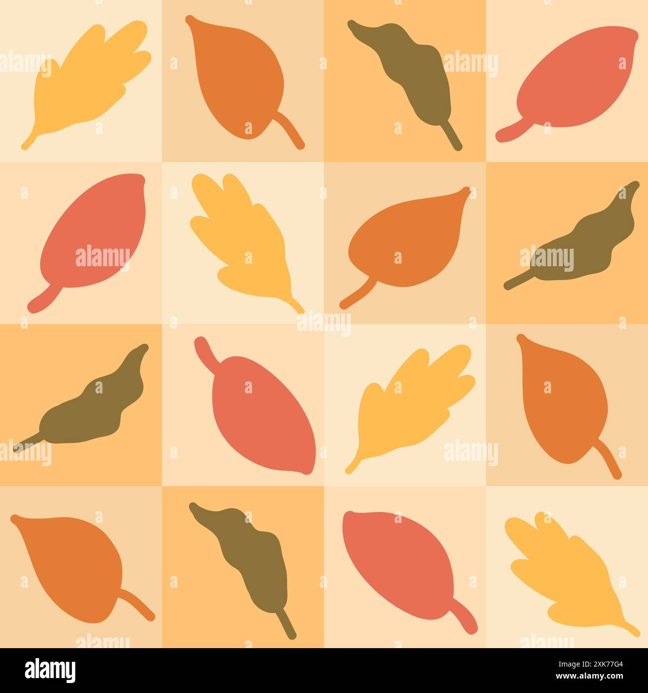 Autumn red leaves checked seamless pattern. Fall forest shapes repeat ...