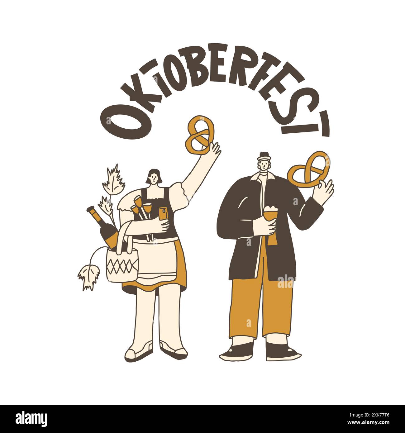 Oktoberfest emblem Characters in traditional costumes with lettering ...