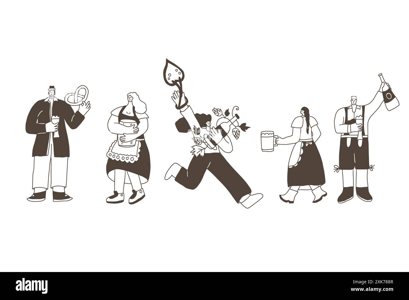Set of Oktoberfest doodle characters. Beer festive people kit. Vector ...